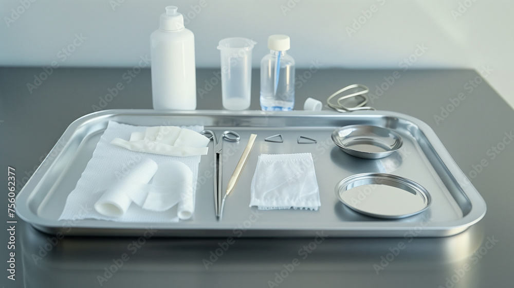 Wound care dressing set and stainless steel plate, forceps, iodine cup ...