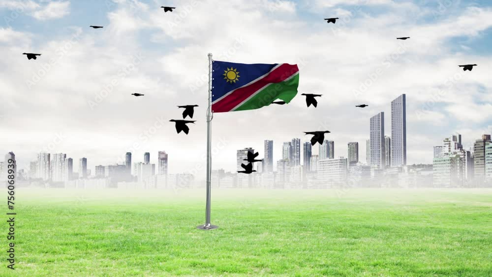 Namibia flag flying with birds flying Stock Video | Adobe Stock