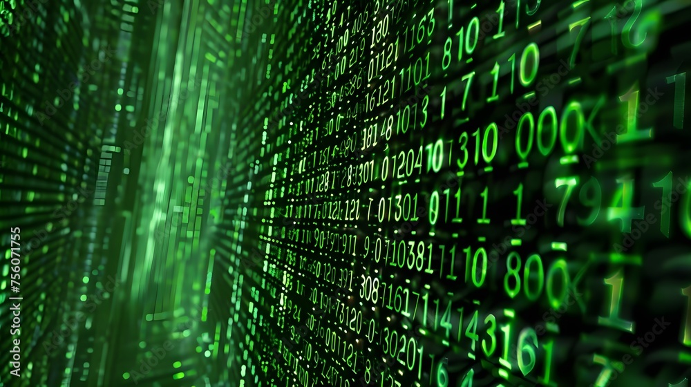 techy matrix background, vibrant green digits in motion for tech ...
