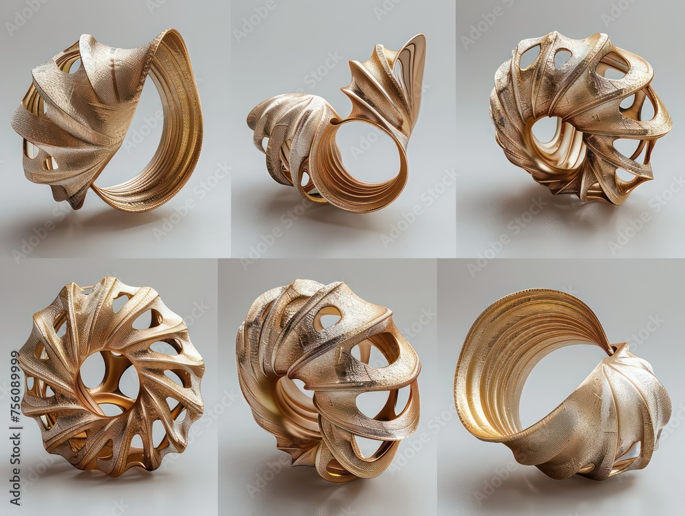gold sea clam pendant, multiple angles, digital concept art, multiple ...