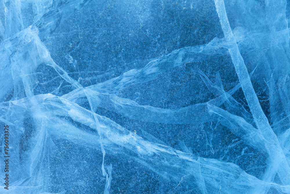 Beautiful winter natural ice texture of frozen Baikal Lake in cold day ...