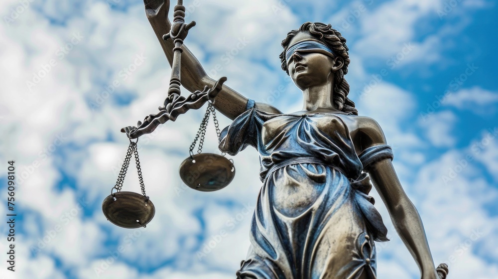 Statue of Justice. A majestic depiction of lady justice with balanced ...