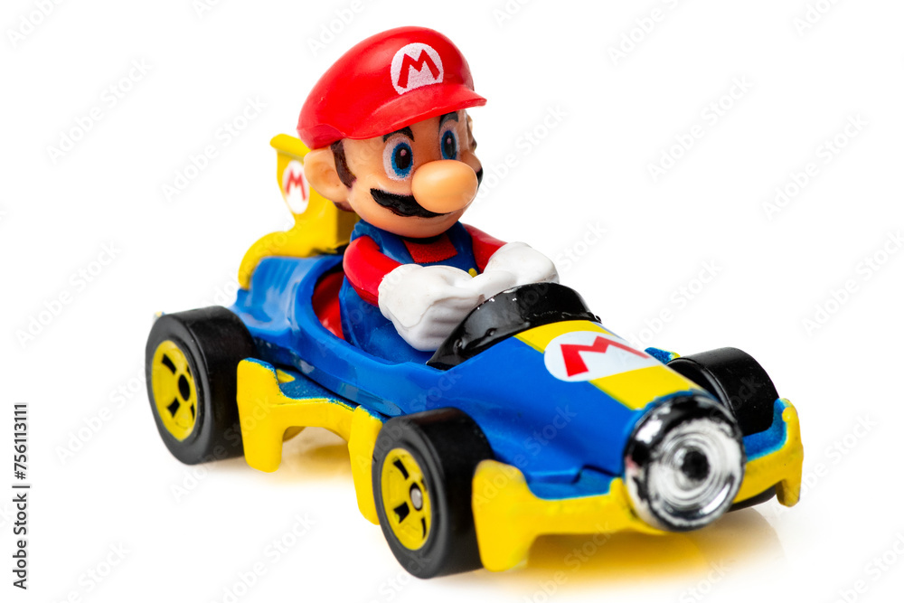 Supermario Bros character Super Mario figurine driving a race kart on ...