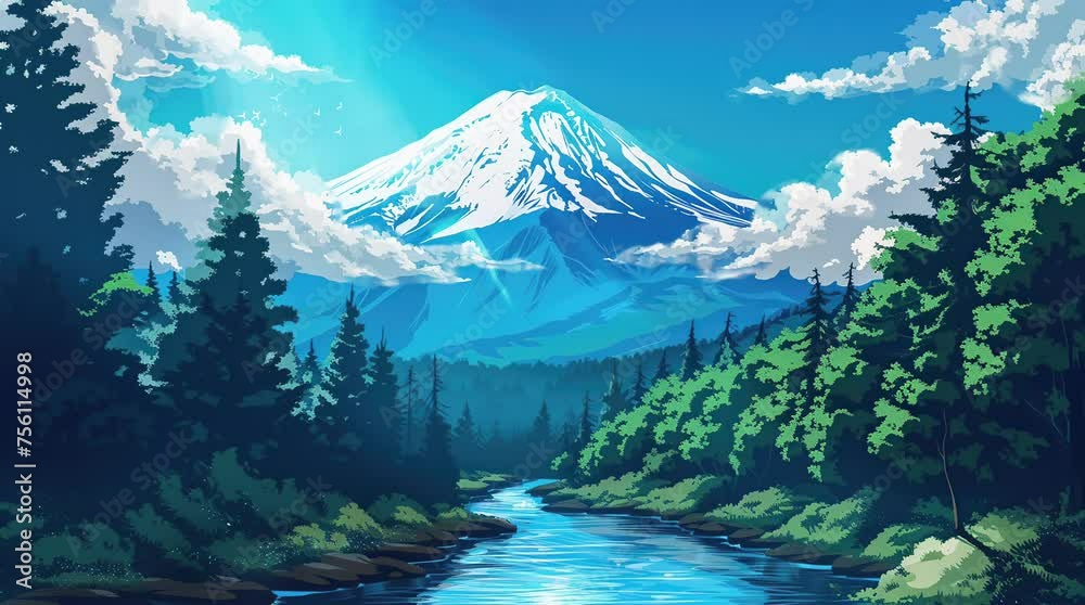 Majestic blue-hued mountain pine valley landscape with breathtaking ...