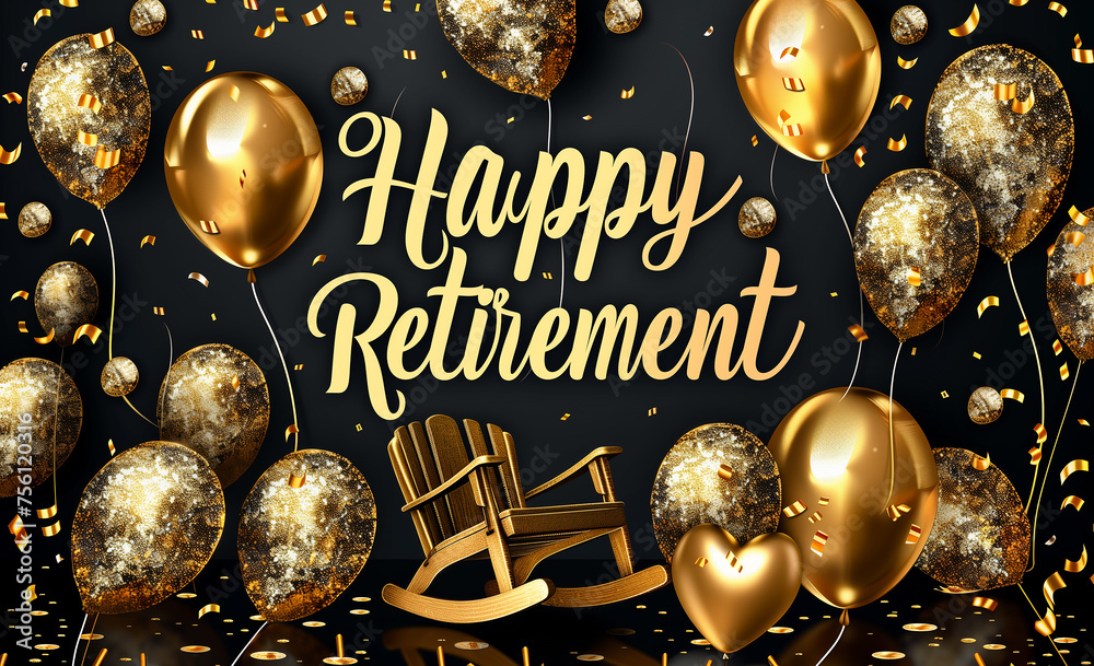 Happy Retirement Celebration with Golden Balloons Stock Photo | Adobe Stock