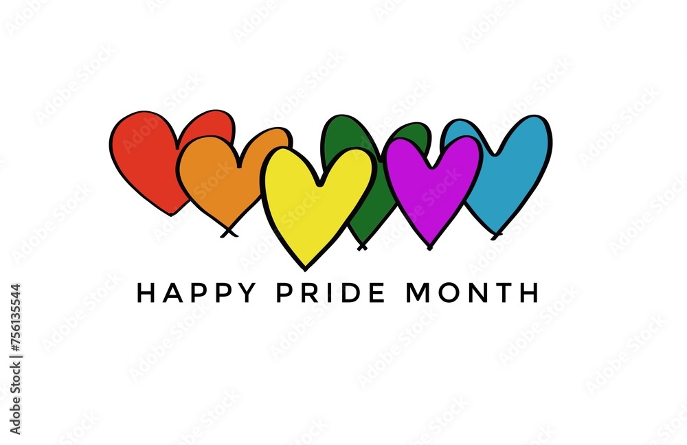 Hand drawn picture of rainbow colors hearts. Happy Pride Month. Concept ...