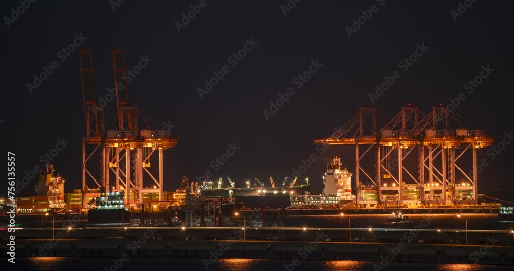 Vidéo Stock Time-lapse Logistic shipping quay boat in twilight sky ...