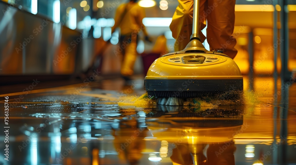 Industrial Floor Cleaner Polishing Hotel Lobby Surface - Cleaning Crew ...