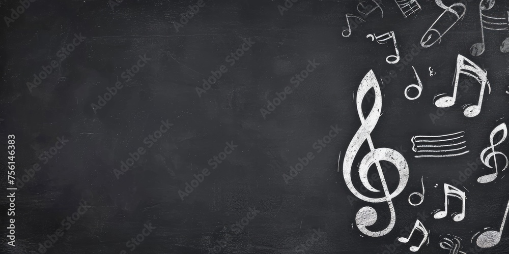 Chalkboard with musical notes , A chalkboard covered in musical notes ...