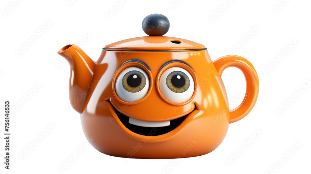 Charming 3D Cartoon Teapot with a Smiling Face Vector Illustration on ...