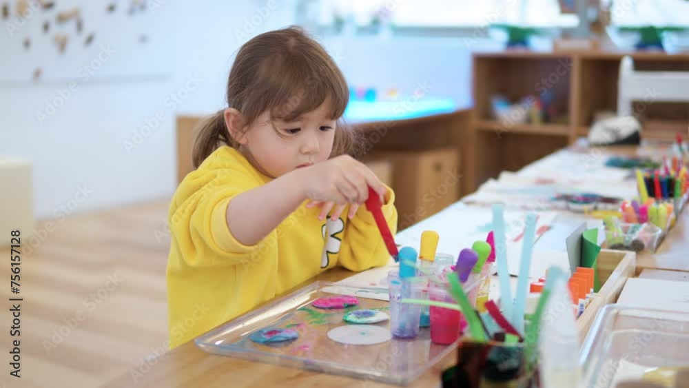 Preschooler Girl Mix Colors in Containers with Dropper During Drip ...