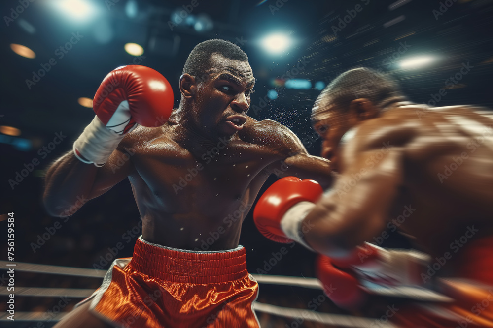 Two men had a boxing match in a boxing ring. They wear boxing gloves ...