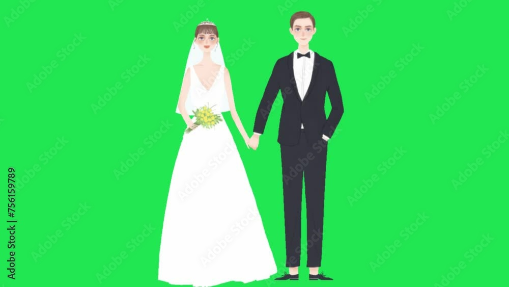 Newlywed Cartoon Animation With Green Screen Background. Newlywed ...