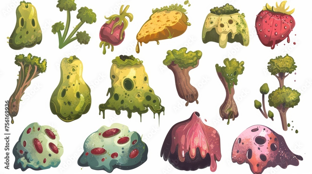 Modern illustration of damaged moldy food contaminated with fungal ...