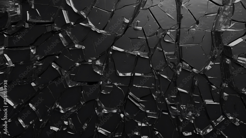 Broken glass on black background, Broken glass texture, broken window glass with a hole from gun ...