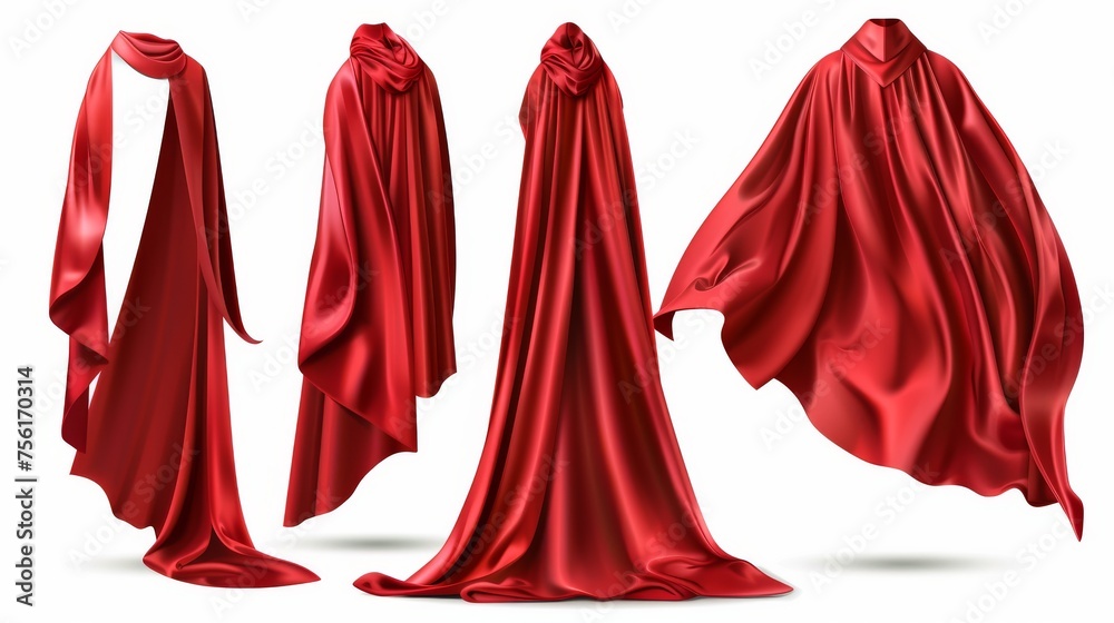 This is a modern illustration of red superhero cloak set isolated on ...