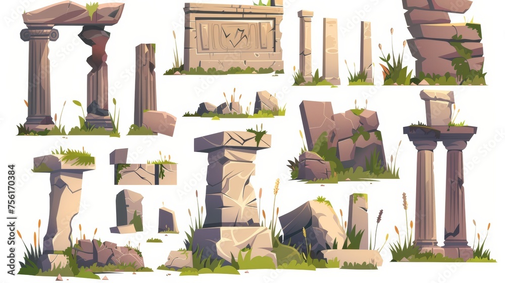 The ancient ruins set consists of destroyed ancient structures or ...