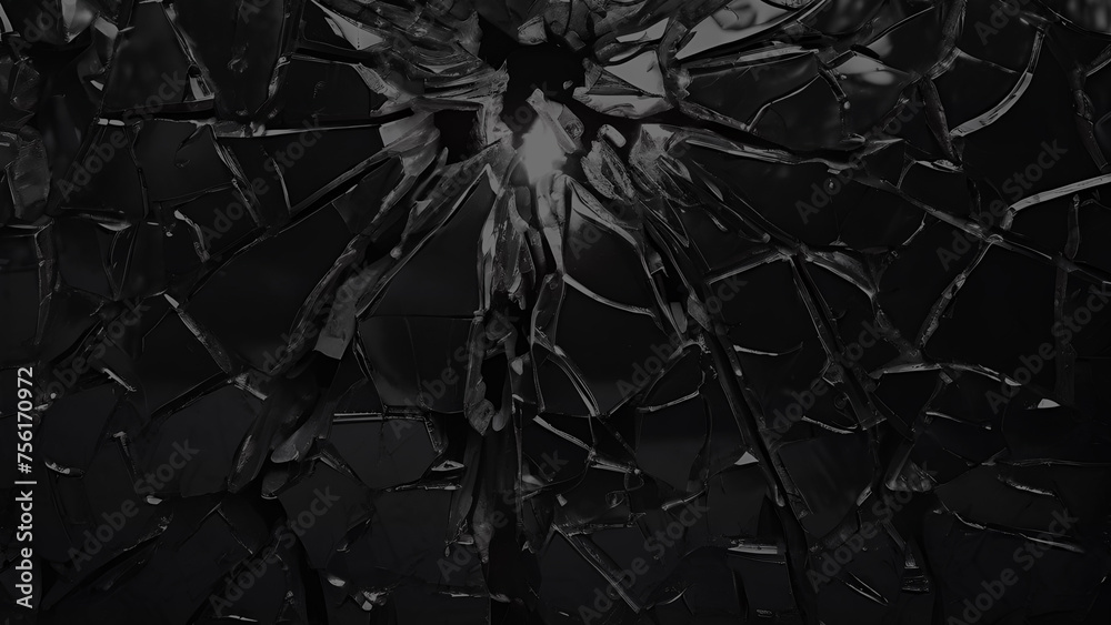 Broken glass on black background, Broken glass texture, broken window glass with a hole from gun ...