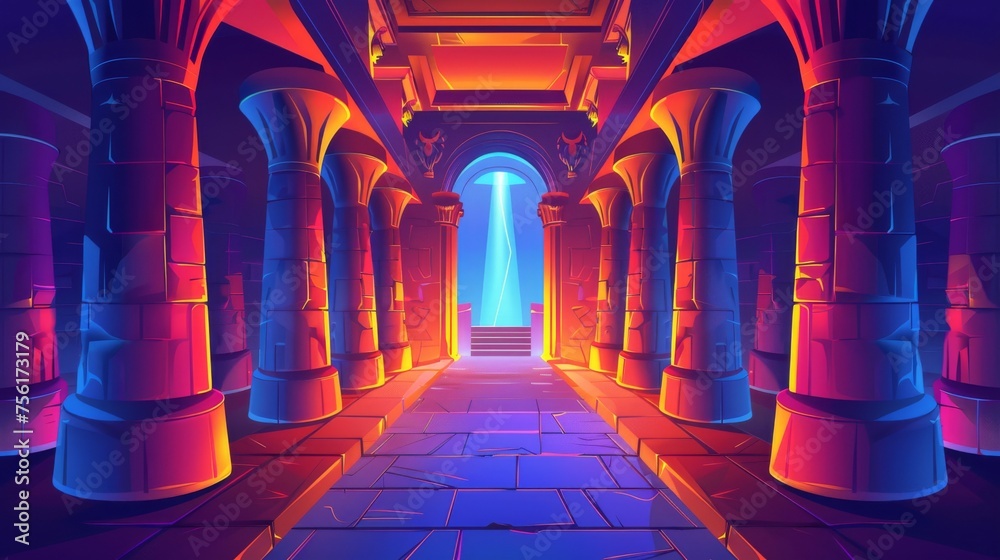 Illustration of ancient archeology pharaoh pyramid room interior with ...