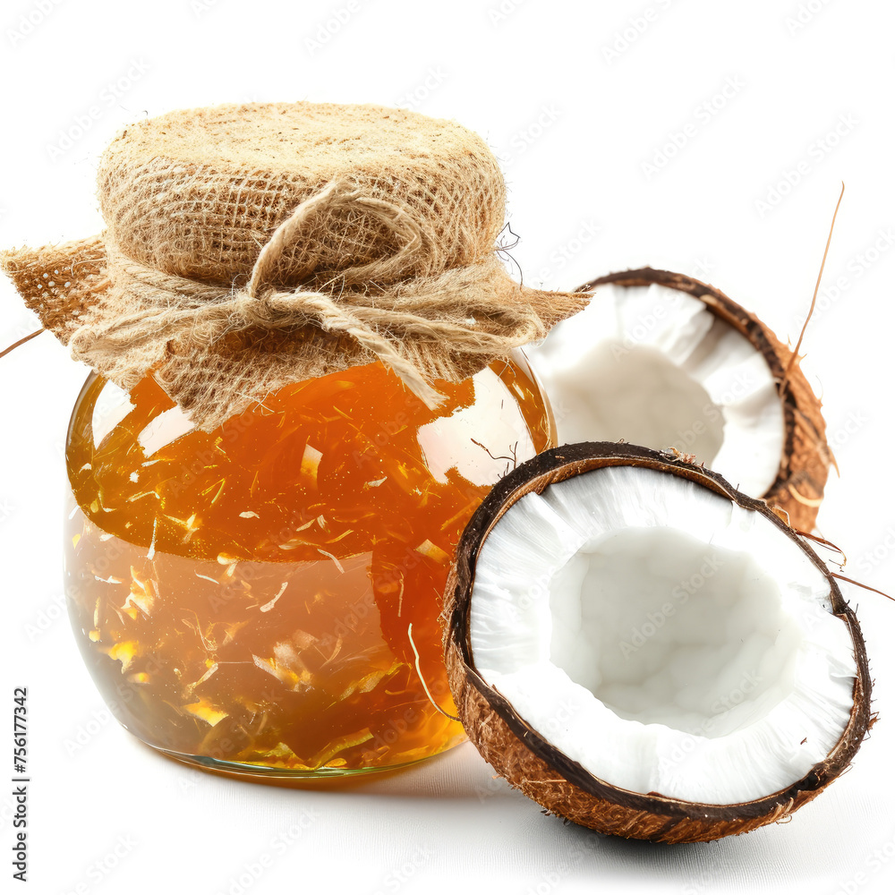 Luscious coconut jam marmalade jelly preserves in a glass jar ...