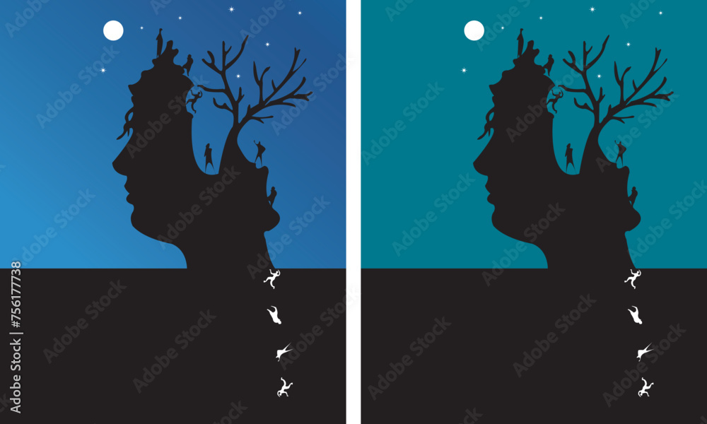 Tree man silhouette vector illustration and The big tree is in the head ...