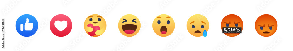 Vetor de Facebook reactions. social media smiley emoji face ; thumb up ...