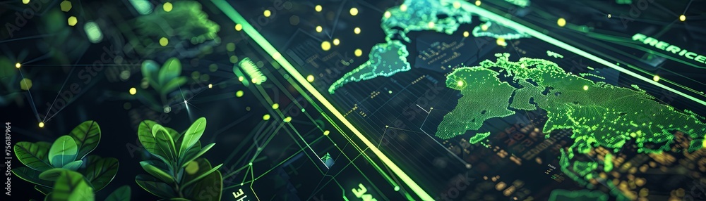 Global Environmental Data Visualization on Digital Screen A panoramic ...