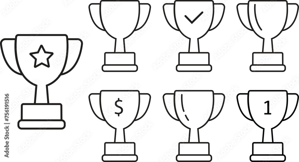 Trophy cup icons Set. Winner symbols in line Styles editable stock ...