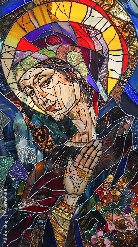 Stained glass portrait of a patron saint a medley of color paying ...