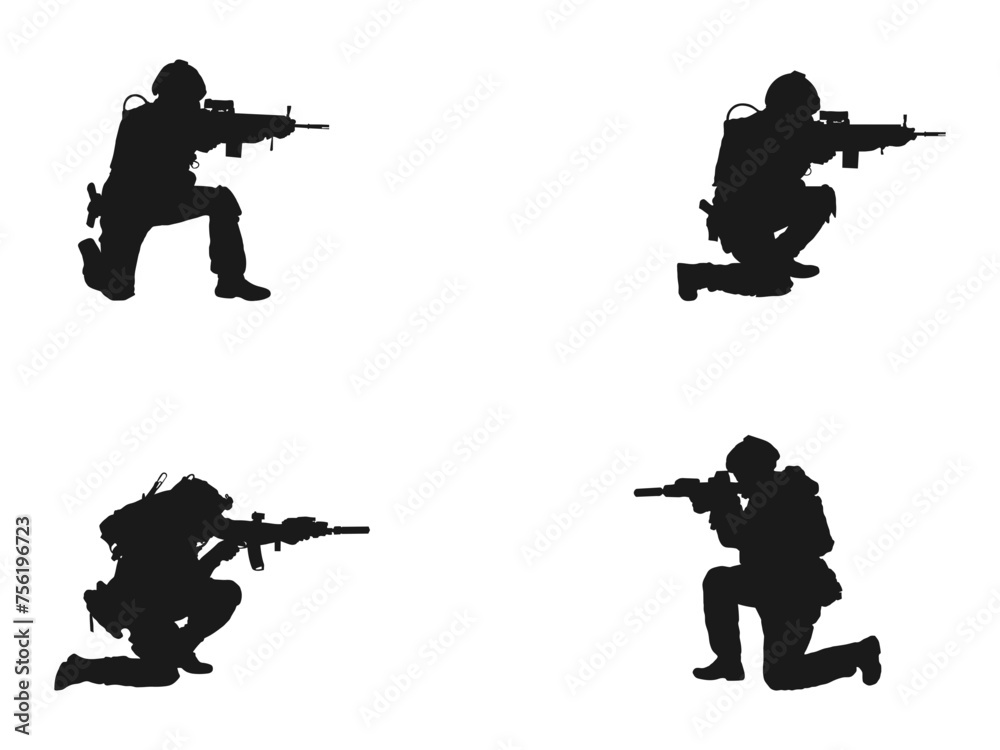 Army soldiers silhouette. army soldiers with rifle silhouette vector ...