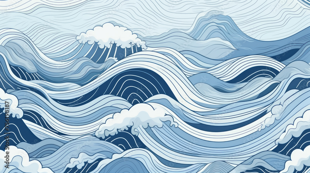 Hand-drawing abstract Japanese wave background with line wave pattern ...