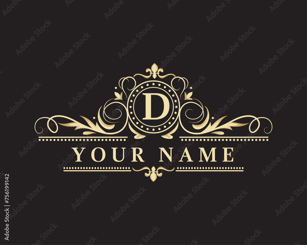Elegant monogram design with letter D. Exclusive gold logo on a dark ...