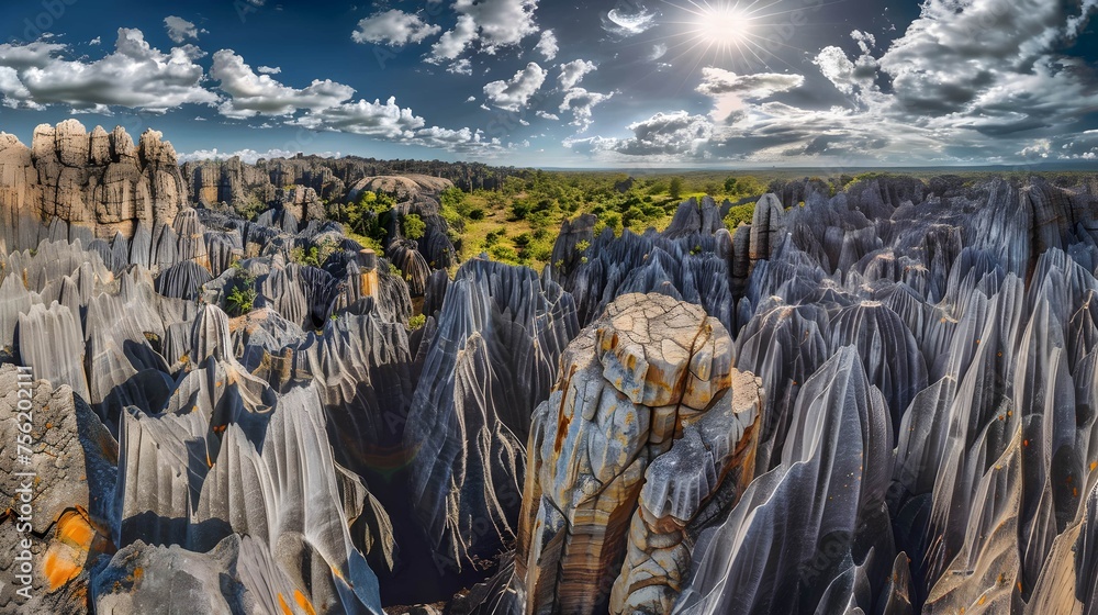 Beautiful 180 degree HDR panorama of the unique geography at the Tsingy ...