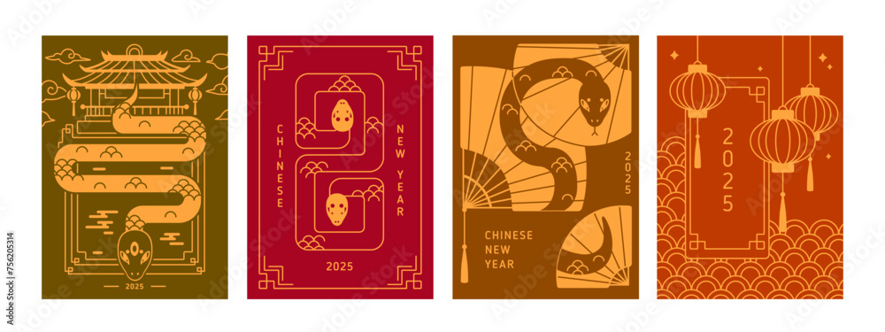 Chinese New Year, greeting cards sets. 2025, China posters designs with ...