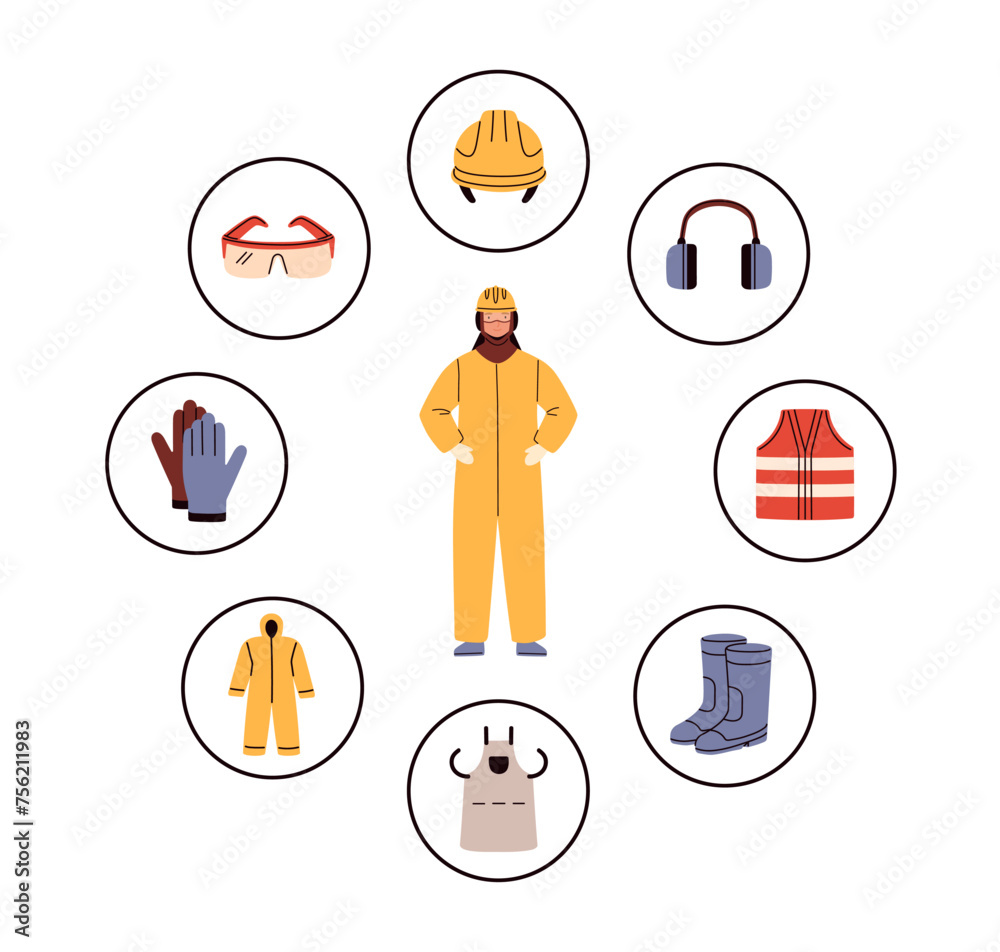 Protective safety outfit. Work uniform, protecting equipment. Worker ...