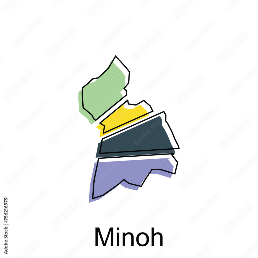 High detailed vector map City of Minoh, Map outline graphic sketch ...