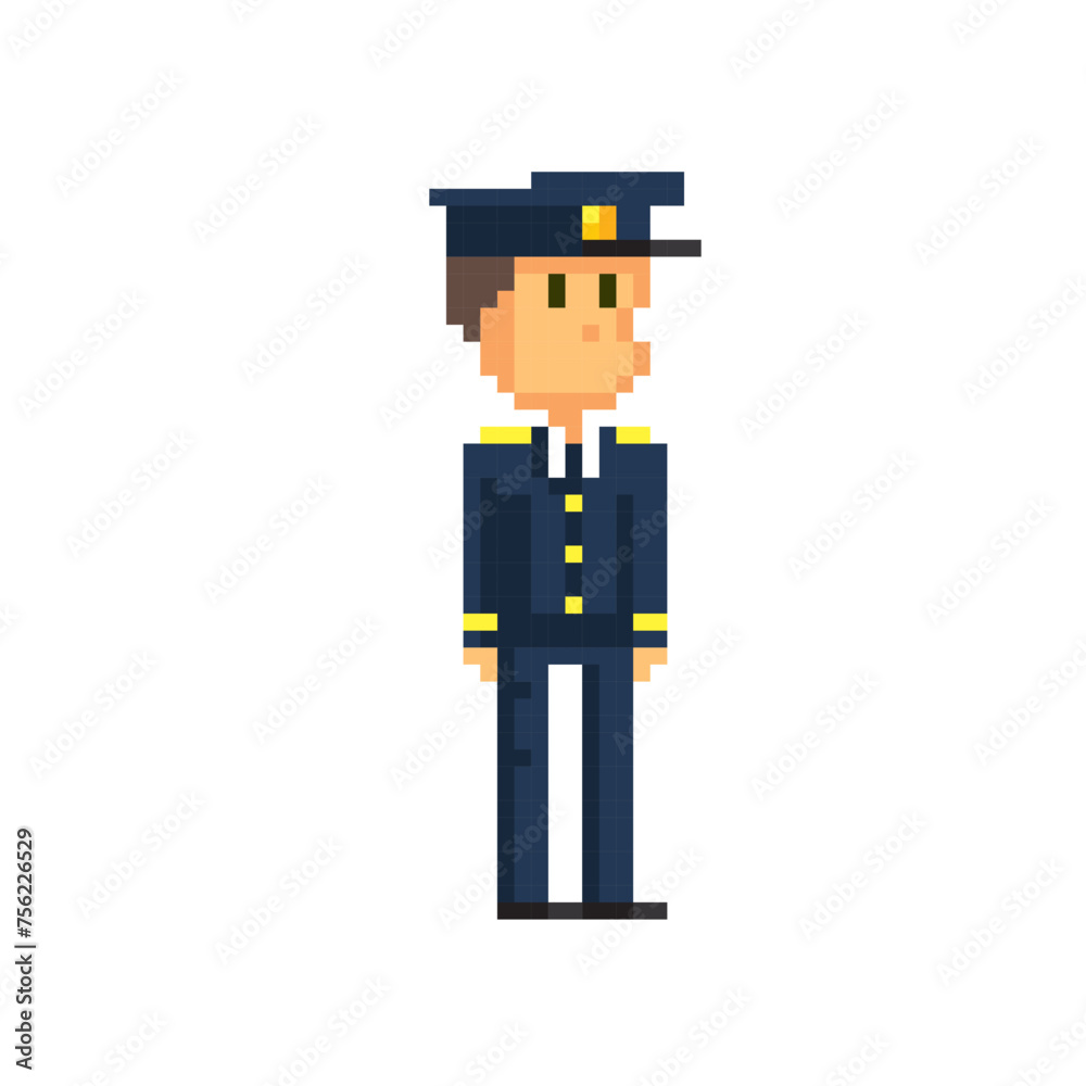 military officer. Pixel art. 8 bit video game. 8-bit sprite. isolated ...