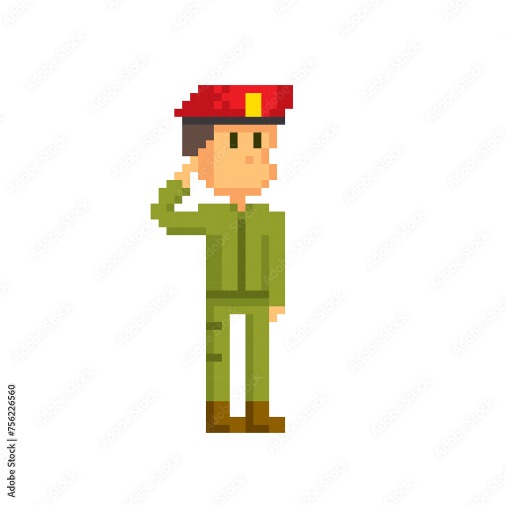 Soldier salute. Pixel art. 8 bit video game. 8-bit sprite. isolated ...