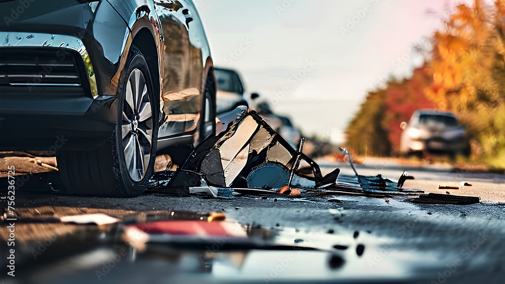 Car accident scene crashing injuries ,fatalities and broken parts of ...