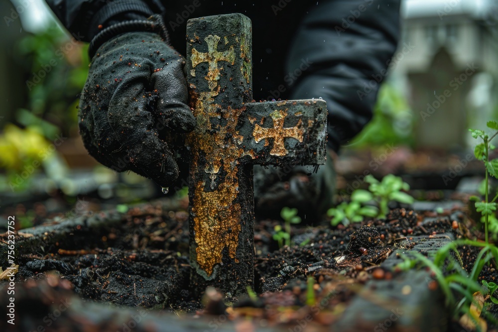 Sign of Eternal Remembrance: An old cross is placed in the cemetery as ...