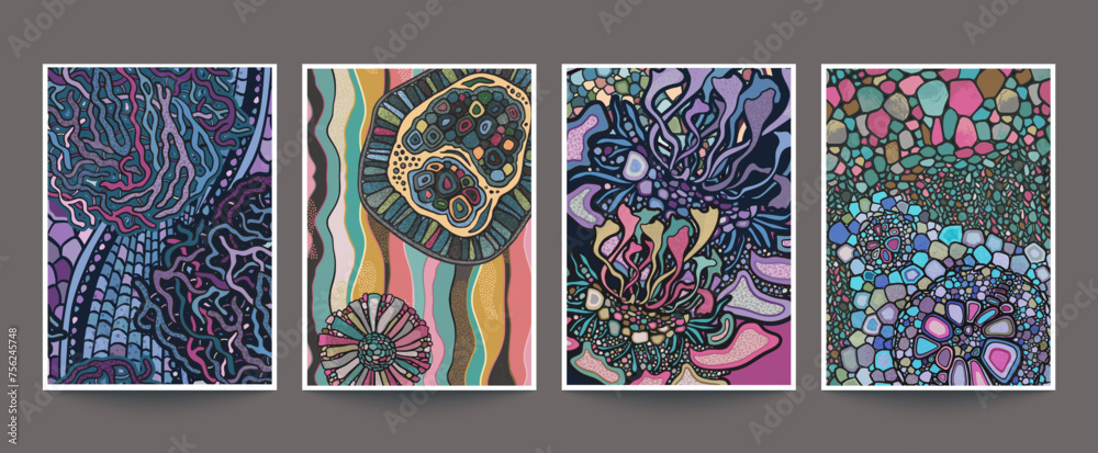 Set of four vector posters with colorful abstract organic patterns ...