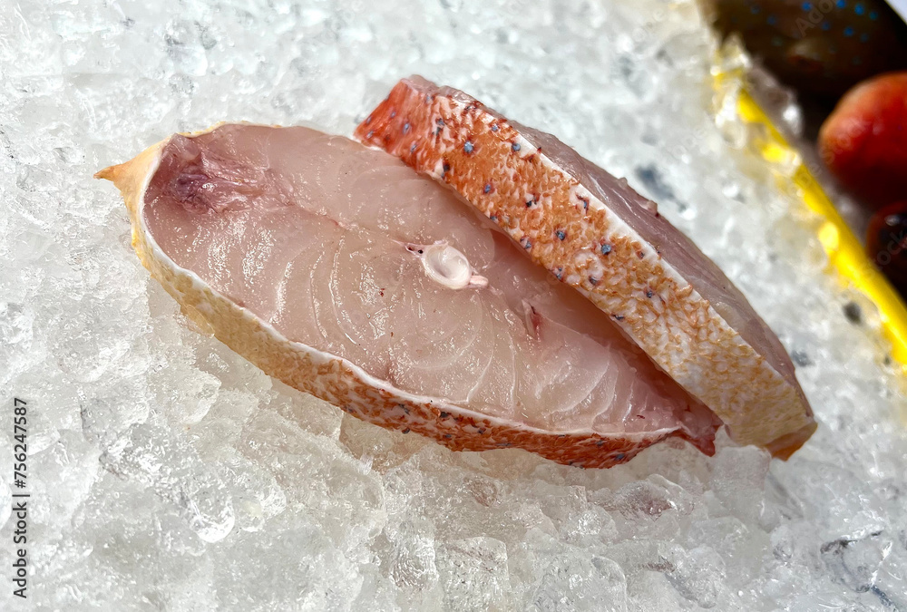 fresh raw cold seafood Seven star whole fish ikan head, fillet, meat ...