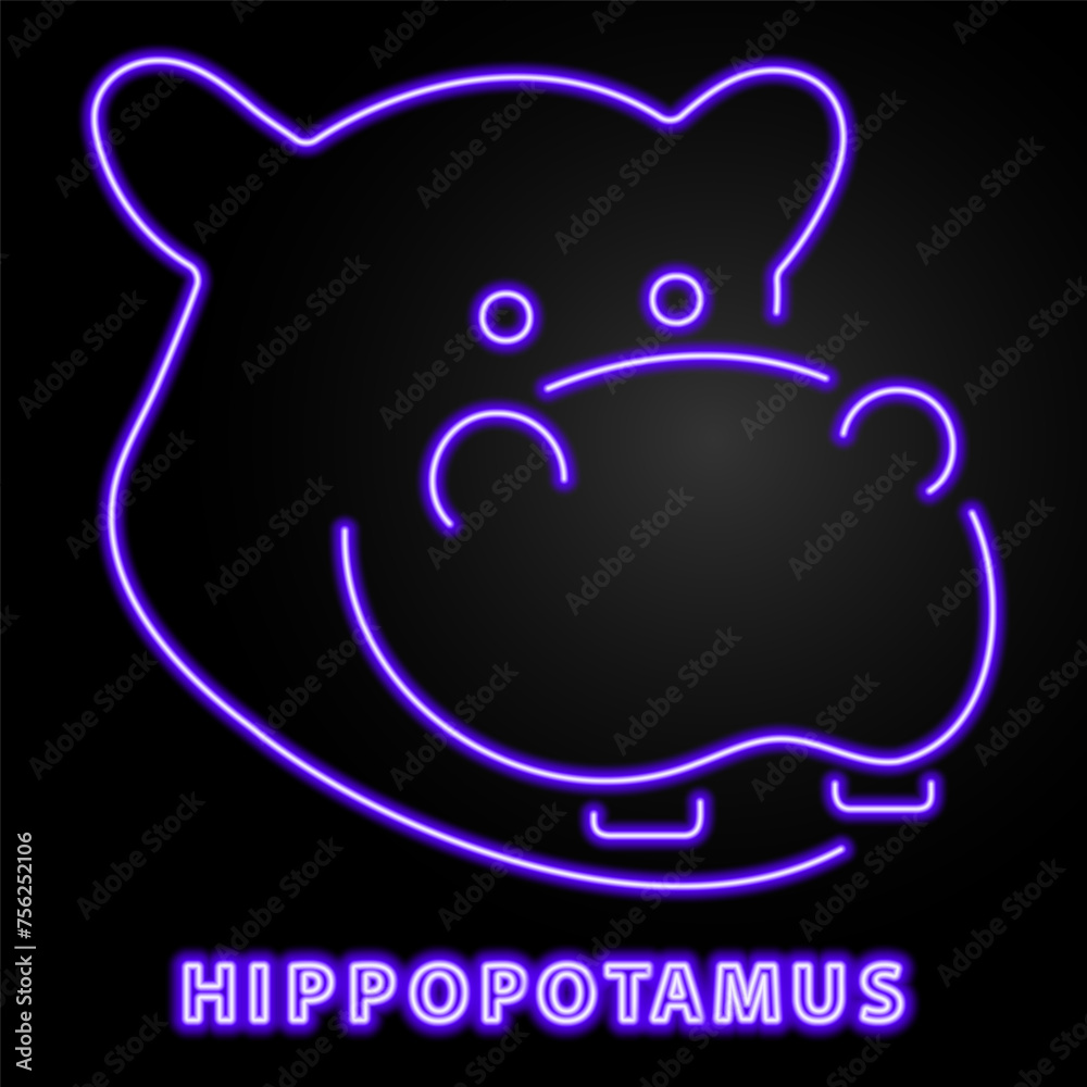hippopotamus neon sign, modern glowing banner design, colorful modern design trend on black ...