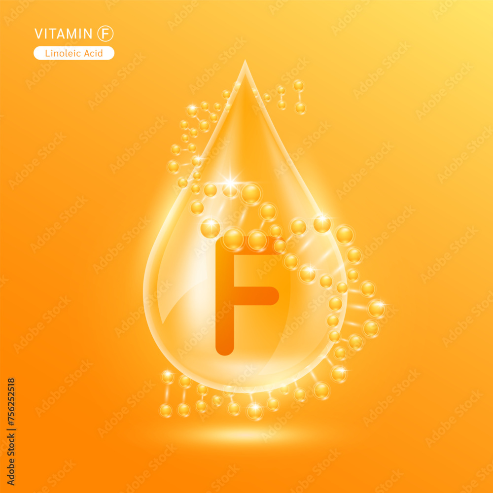Orange vitamin F surrounded by DNA. Water drop serum collagen solution ...