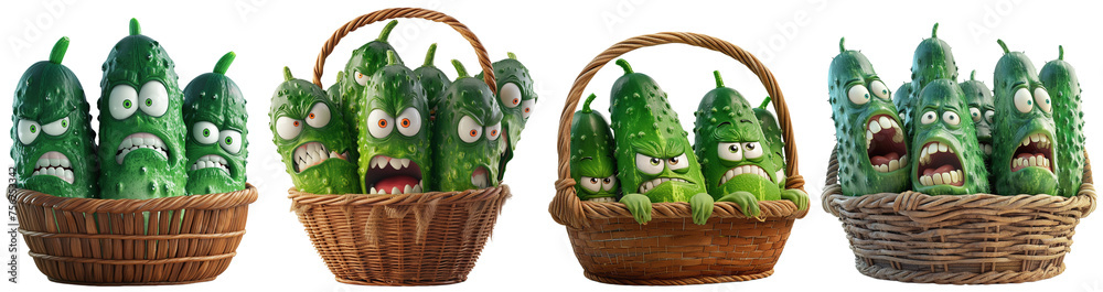Cartoon illustration of an evil cucumber in a wicker basket Stock ...