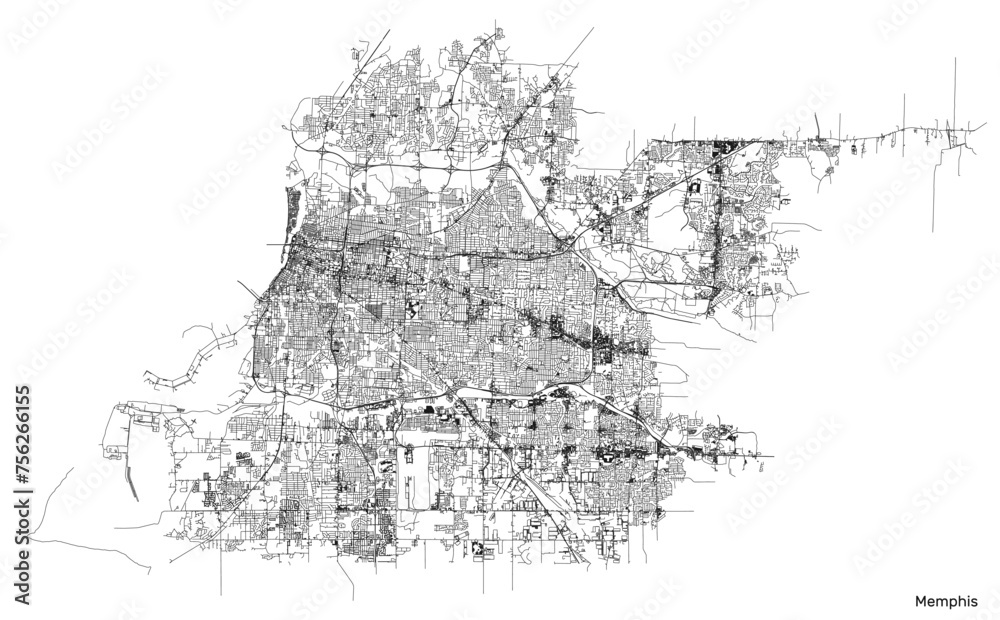 Vetor de Memphis city map with roads and streets, United States. Vector ...