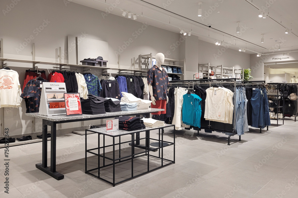 PENANG, MALAYSIA - 22 JAN 2024: Interior view of H&M clothing store in ...