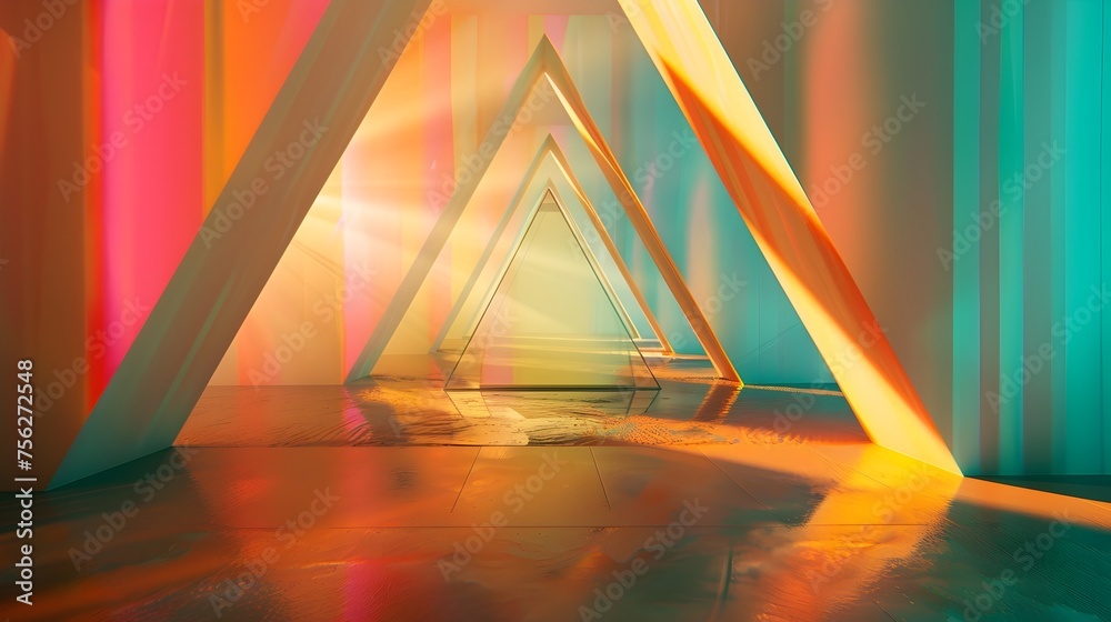 Triangular Prisms Radiating Rhythmic Energy in a Modern Minimalist Room ...