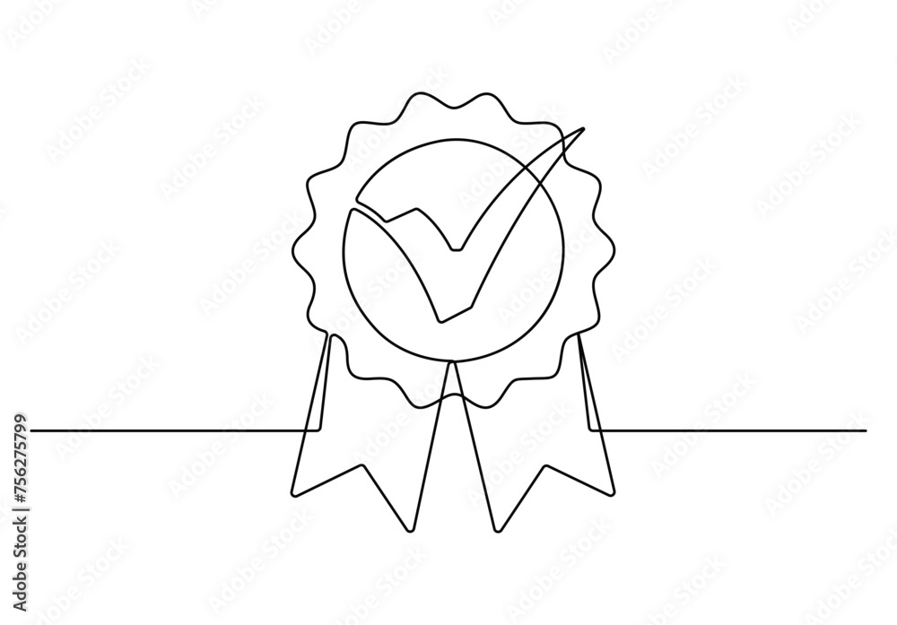 Continuous single line drawing of winner award badge isolated on white ...