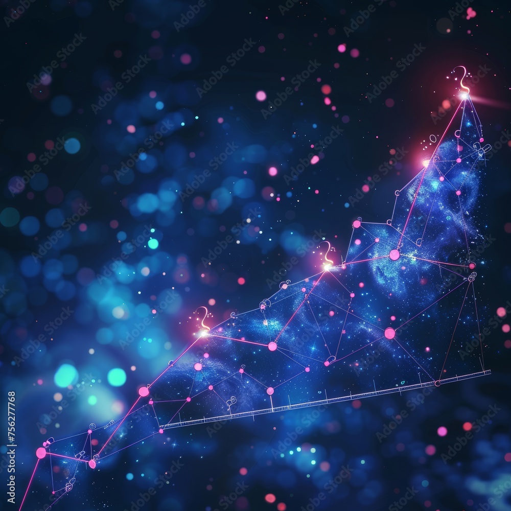 Un gráfico de crecimiento digital se eleva hacia un cielo estrellado ...